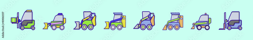 set of skid steer cartoon icon design template with various models ...