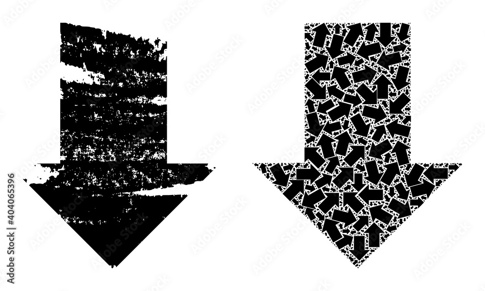 Vector fall down arrow mosaic is constructed from repeating fractal ...