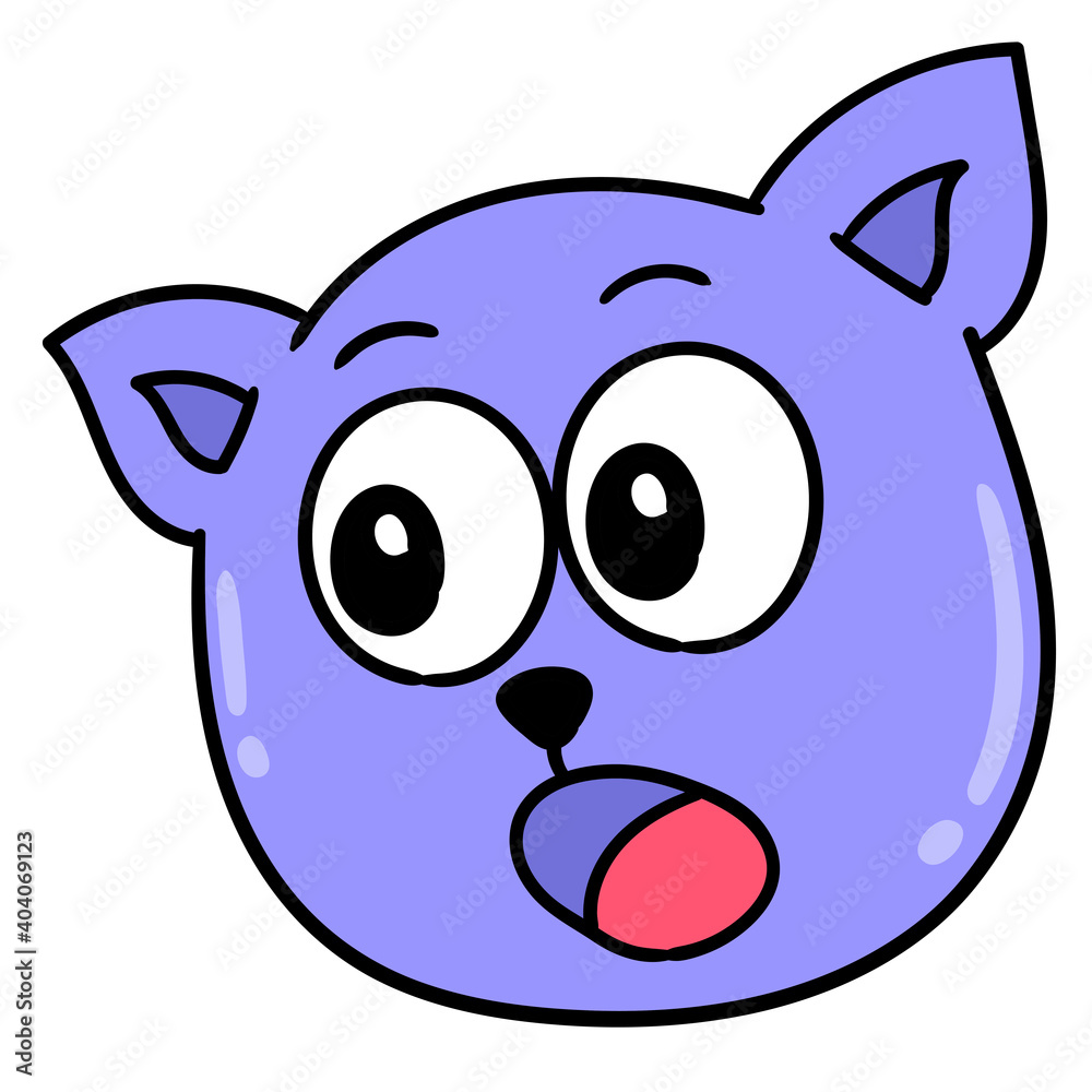 cat head emoticon with gawking face in surprise, doodle icon image ...