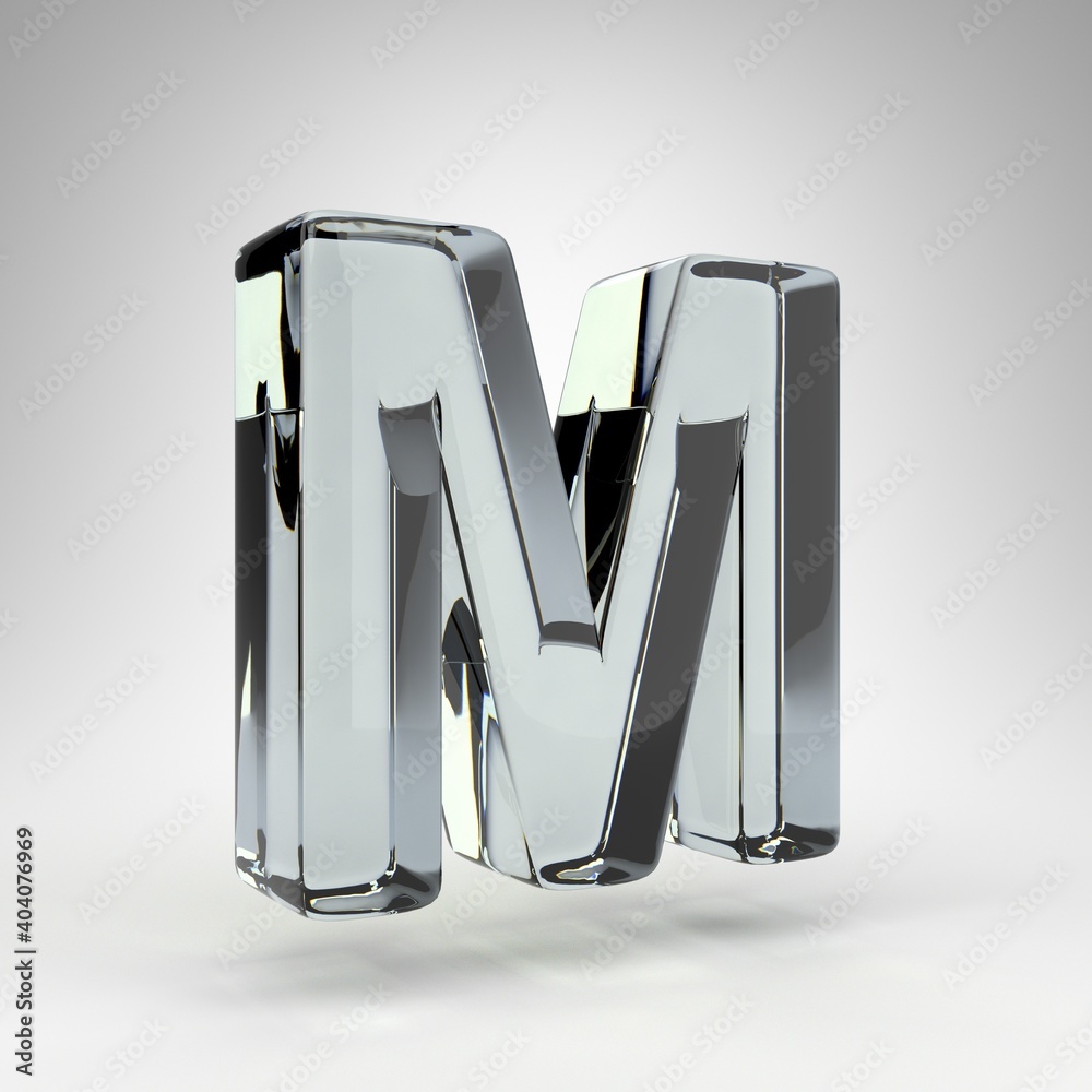 Letter M uppercase on white background. Camera lens transparent glass ...