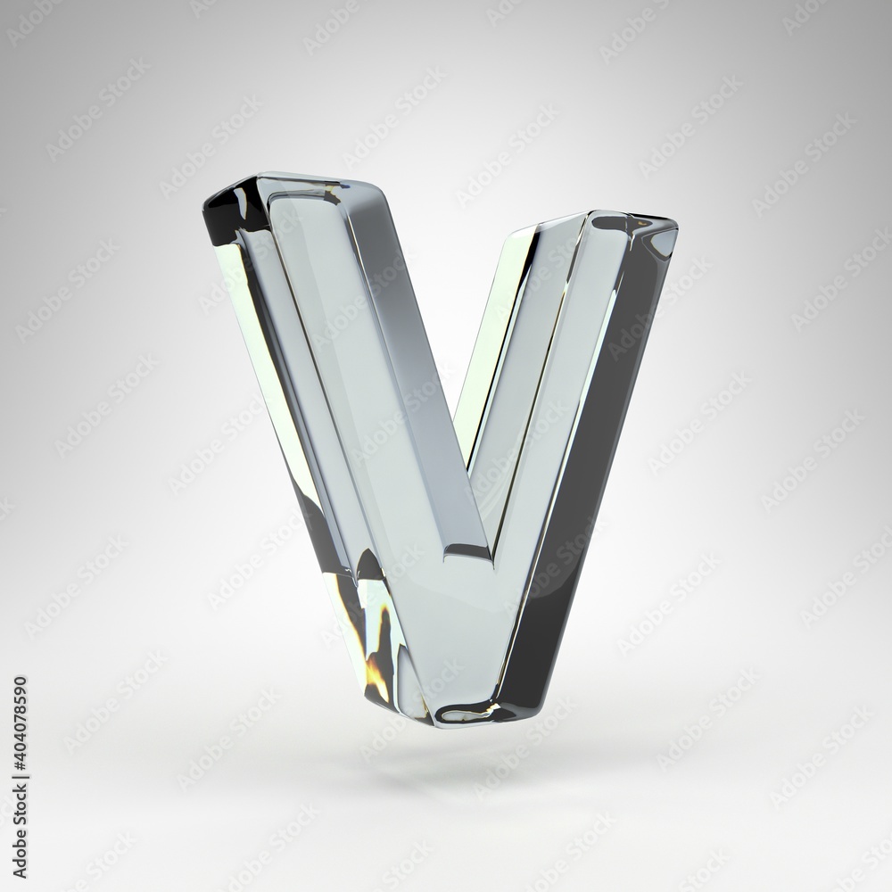 Letter V uppercase on white background. Camera lens transparent glass ...