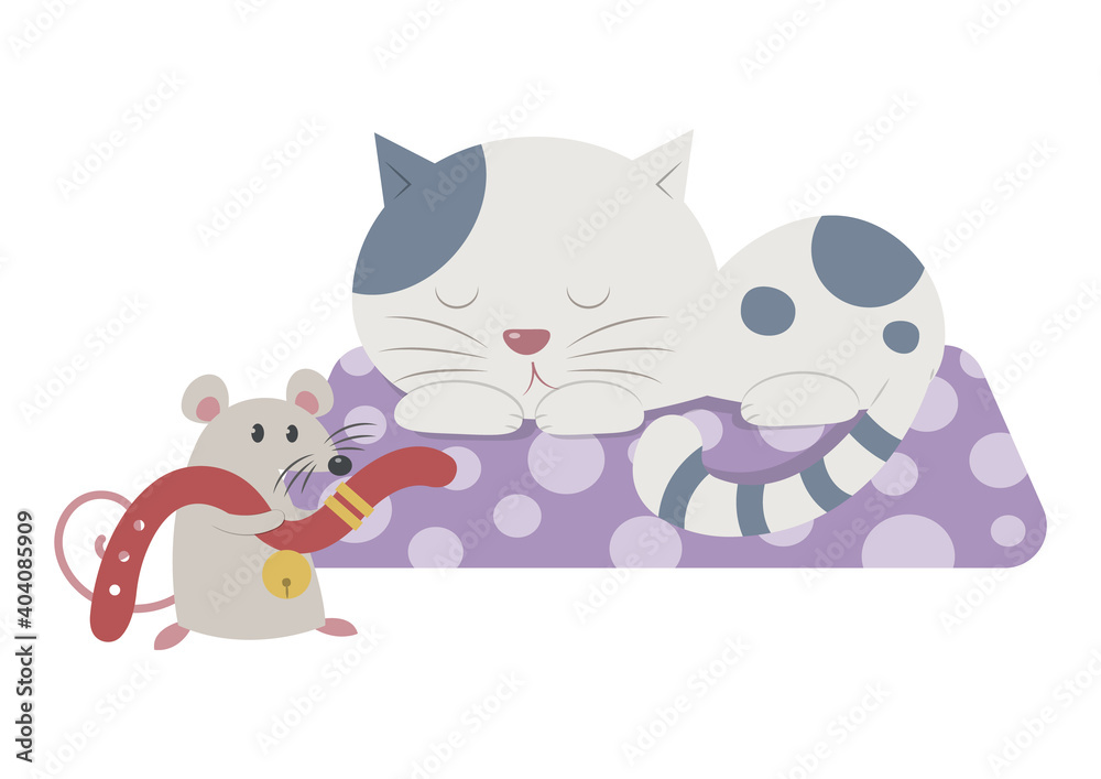 Belling the Cat vector illustration for story book. Aesop's fable ...