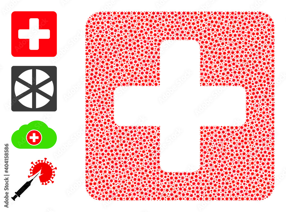 Vector medical box icon covid collage. Medical box mosaic is done with ...