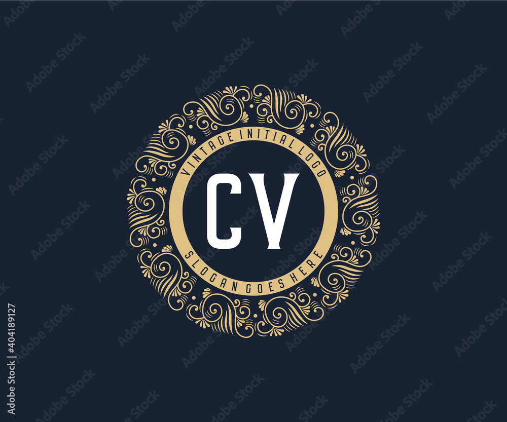 Initial CV Antique retro luxury victorian calligraphic emblem logo with ...