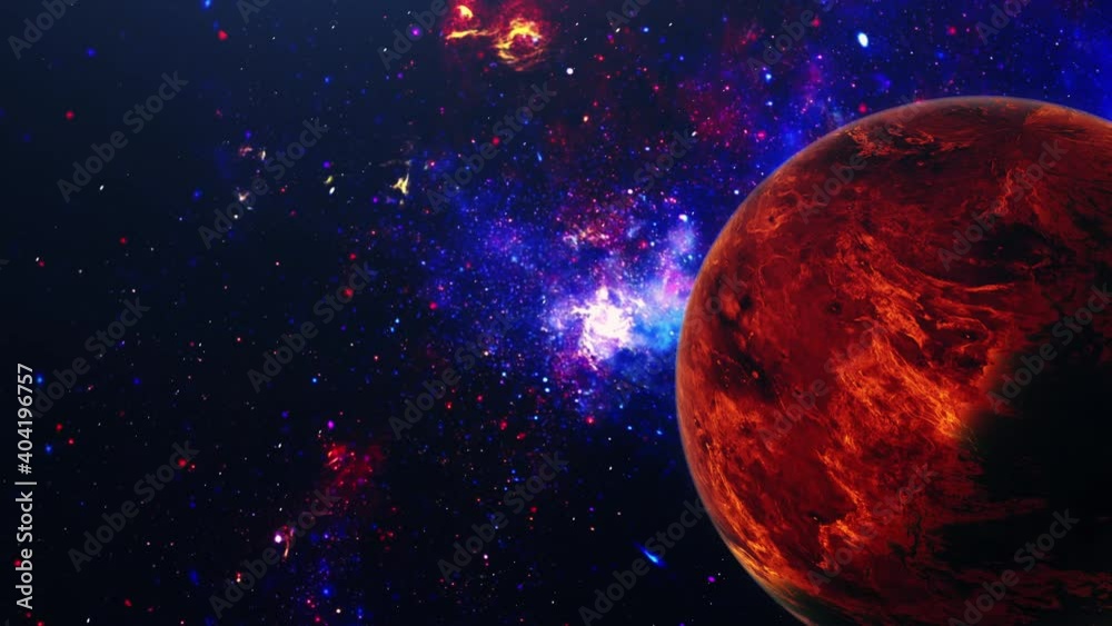 4K 3D rendering Universe scene with red deep space planet, stars and ...