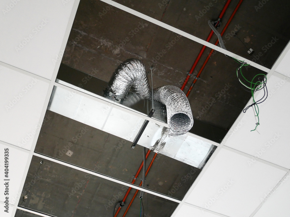 KUALA LUMPUR, MALAYSIA -JULY 24 2020: The suspended ceiling, electrical ...