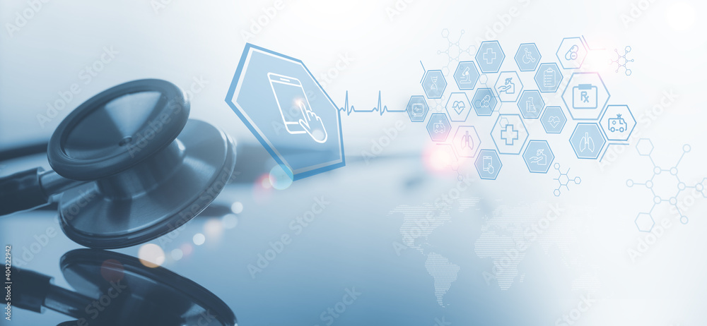 Medical technology background, telemedicine, virtual hospital, smart ...