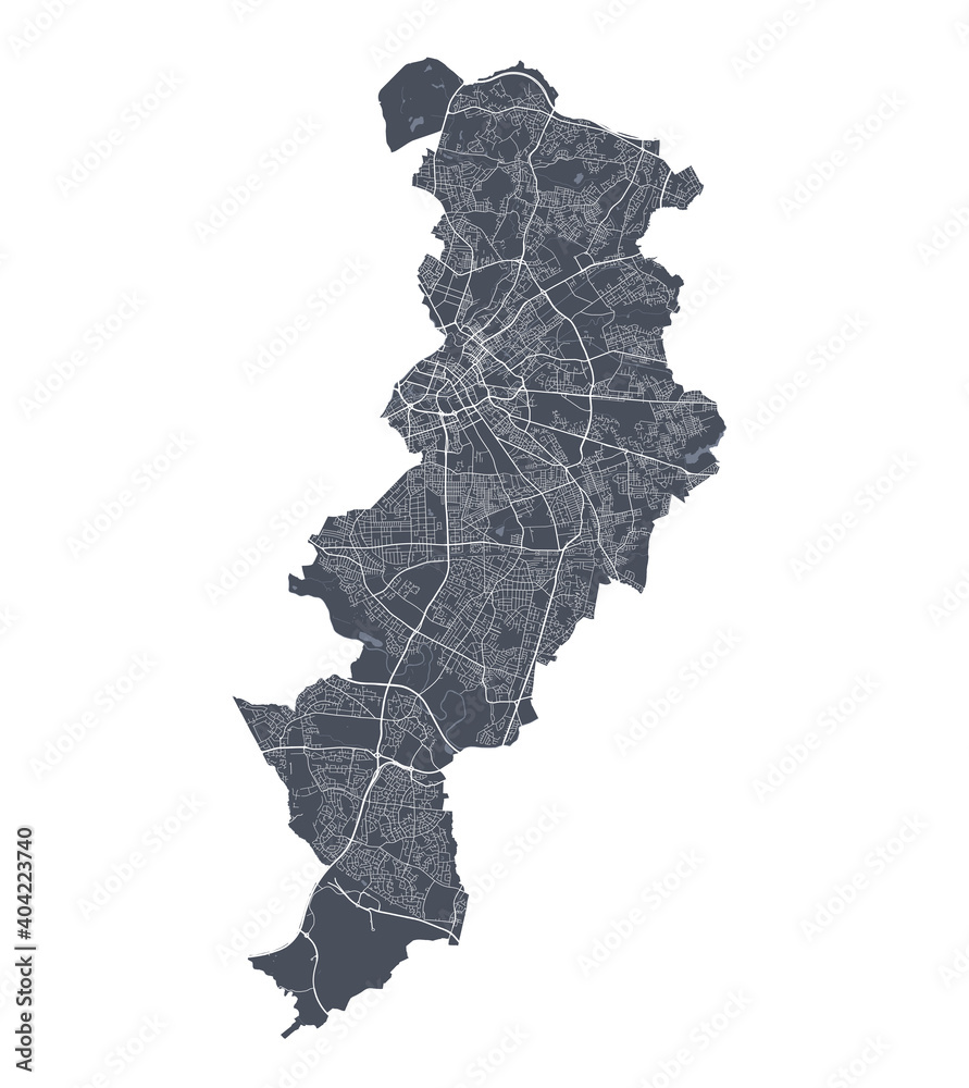 Manchester map. Detailed map of Manchester city poster with streets ...