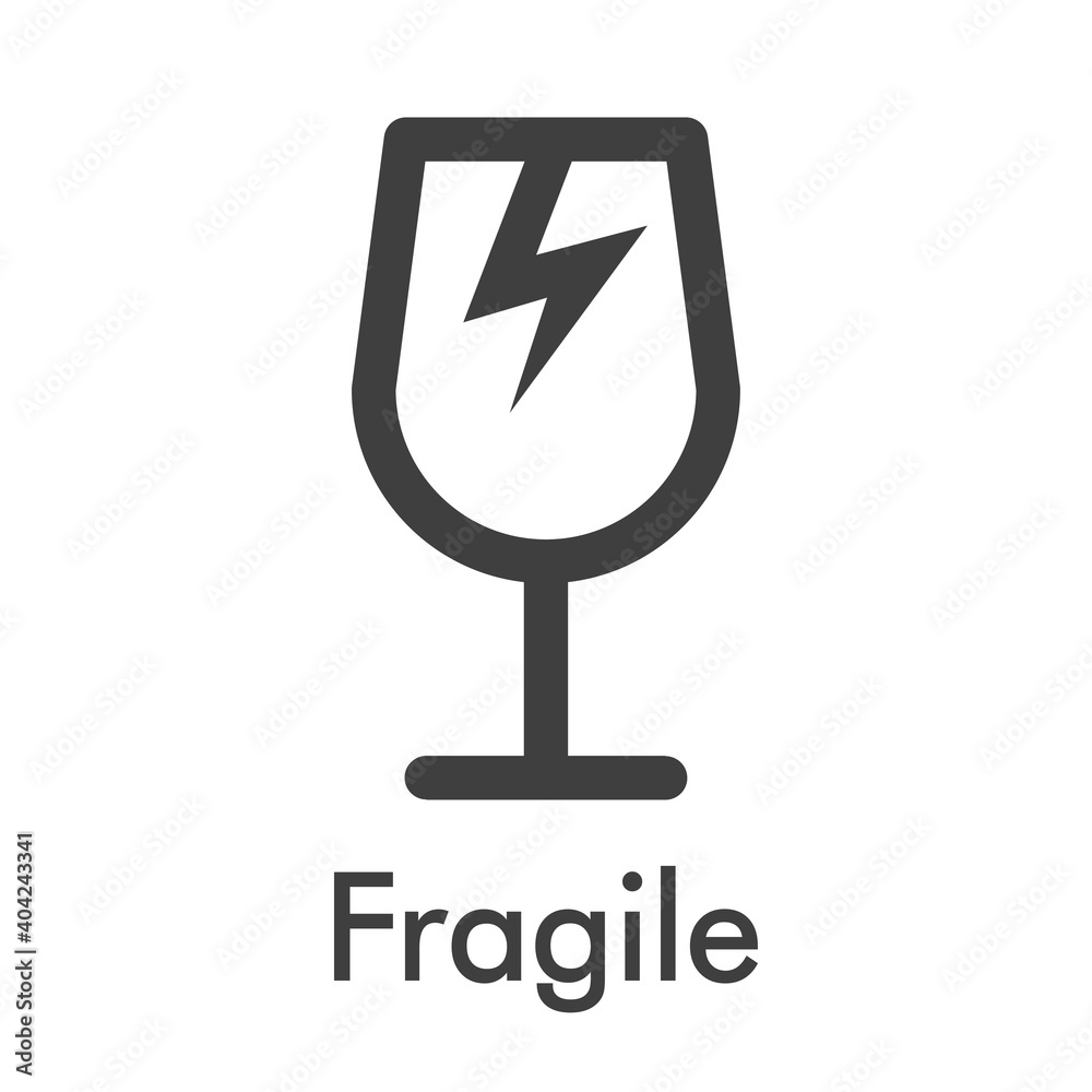 Símbolo envio frágil. Icono copa de vidrio agrietado con lineas en ...