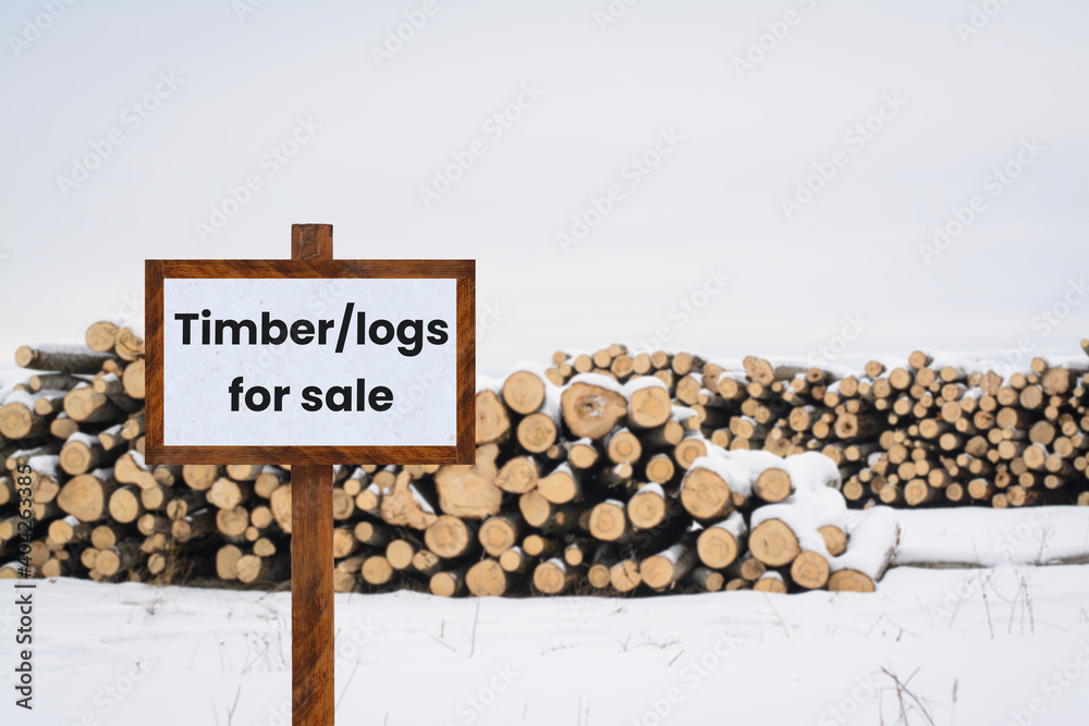 Sign Timber, logs for sale. Materials for constructing wooden buildings ...
