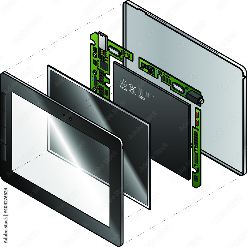 Poster An exploded diagram showing the internal components of a tablet ...