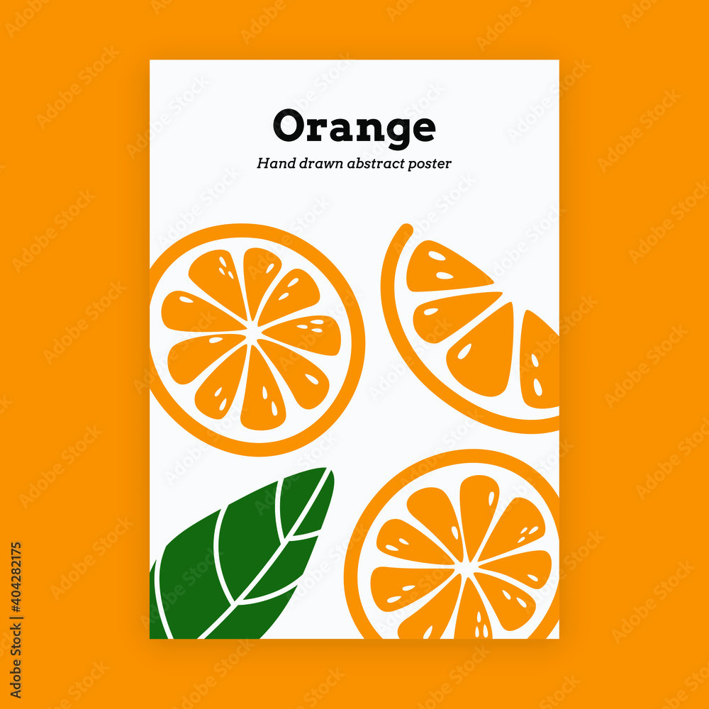 Abstract poster with oranges. Modern art with hand drawn elements ...
