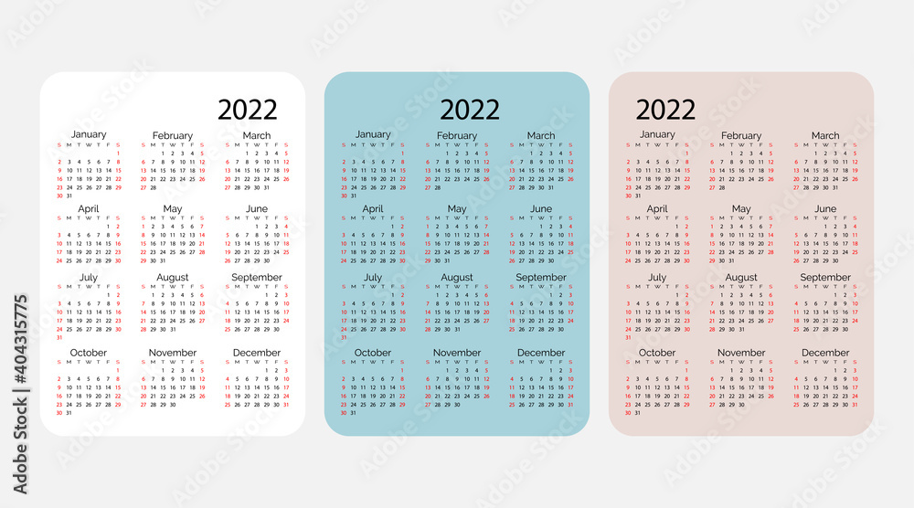 Set of vector pocket calendar 2022 year. Minimal business simple clean ...