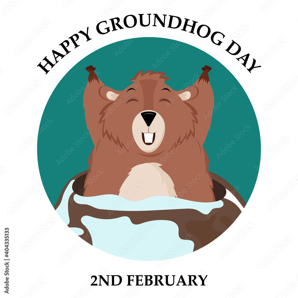 Happy Groundhog Day. Illustration of a sticker with a picture of a ...