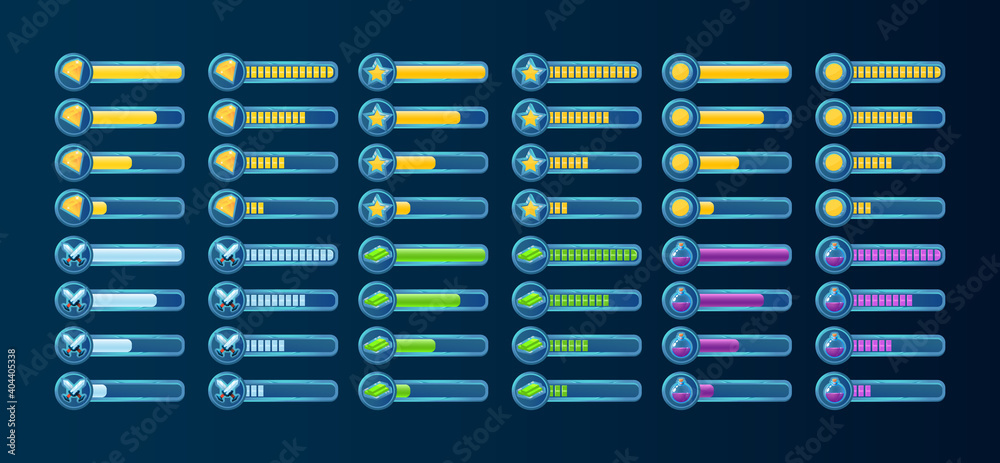 Big set of fantasy game ui progress bar for gui asset elements Stock ...