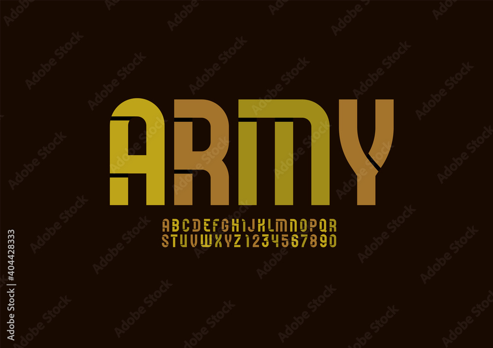Stencil army font, condensed military alphabet, modern letters and ...