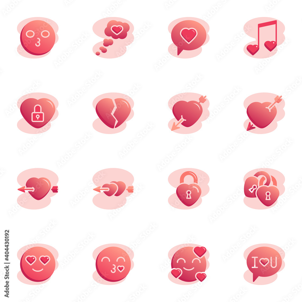 Love and Valentines day elements collection, flat icons set, Colorful ...