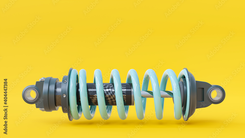 Shock absorber Blue color on yellow background. Clipping path and copy ...