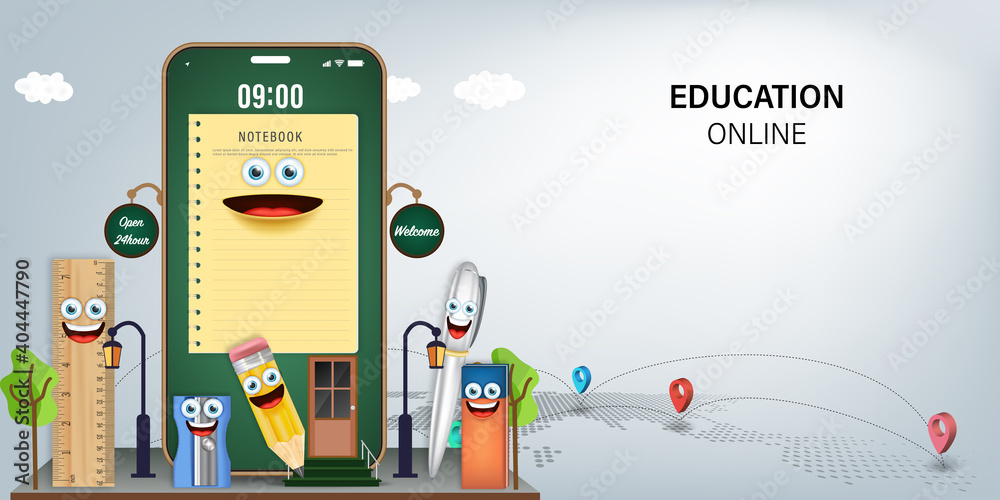 Digital Classroom Online Education internet and blank space on phone ...