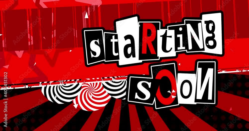 Looped splash screen STARTING SOON in comic style. Animated background ...