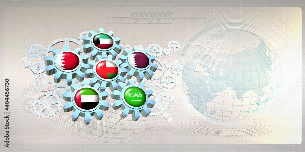 Abstract concept image with flags of the Gulf Cooperation Council (GCC ...