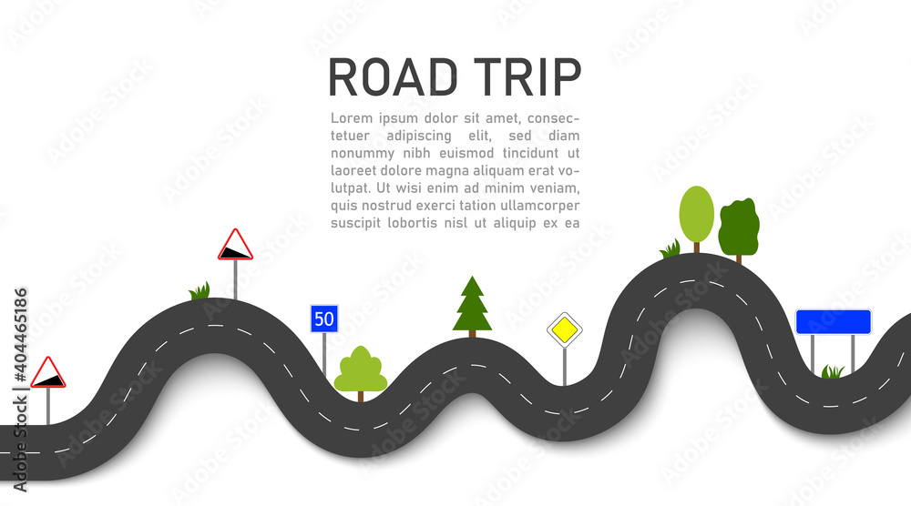Road trip. Icon for map of journey. Highway for travel. Path of taxi ...