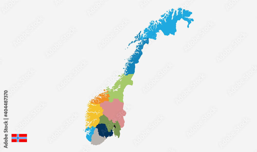 Norway counties vector illustration - Norwegian map divided by county ...