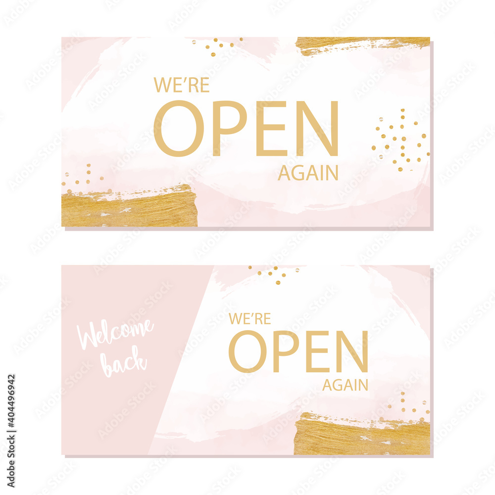 we are open again banner for social media. Concept of reopen store ...