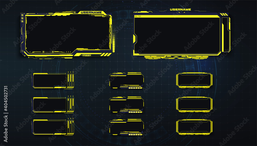 Streaming panel overlay design template. Set of yellow gaming panels ...