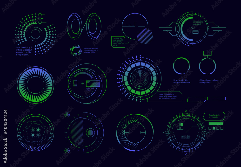 Satellite hud ui. Circle radar futuristic digital templates army target ...