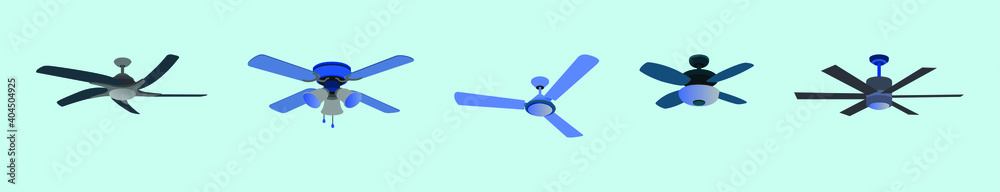 set of ceiling fan cartoon icon design template with various models ...