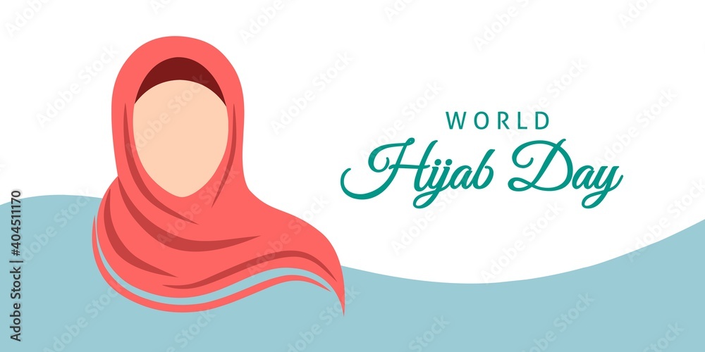 Vector illustration of a woman wearing a hijab, as a banner, poster or ...