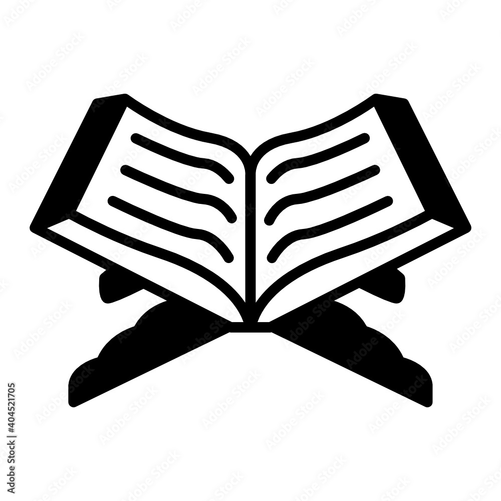 Quran with Wooden Rail Concept, Koran Religious Text Book Vector Glyph ...