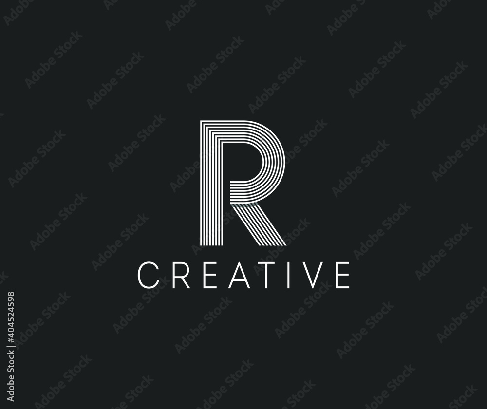 letter R logo thin lines style, graphic design element. Mockup monogram ...