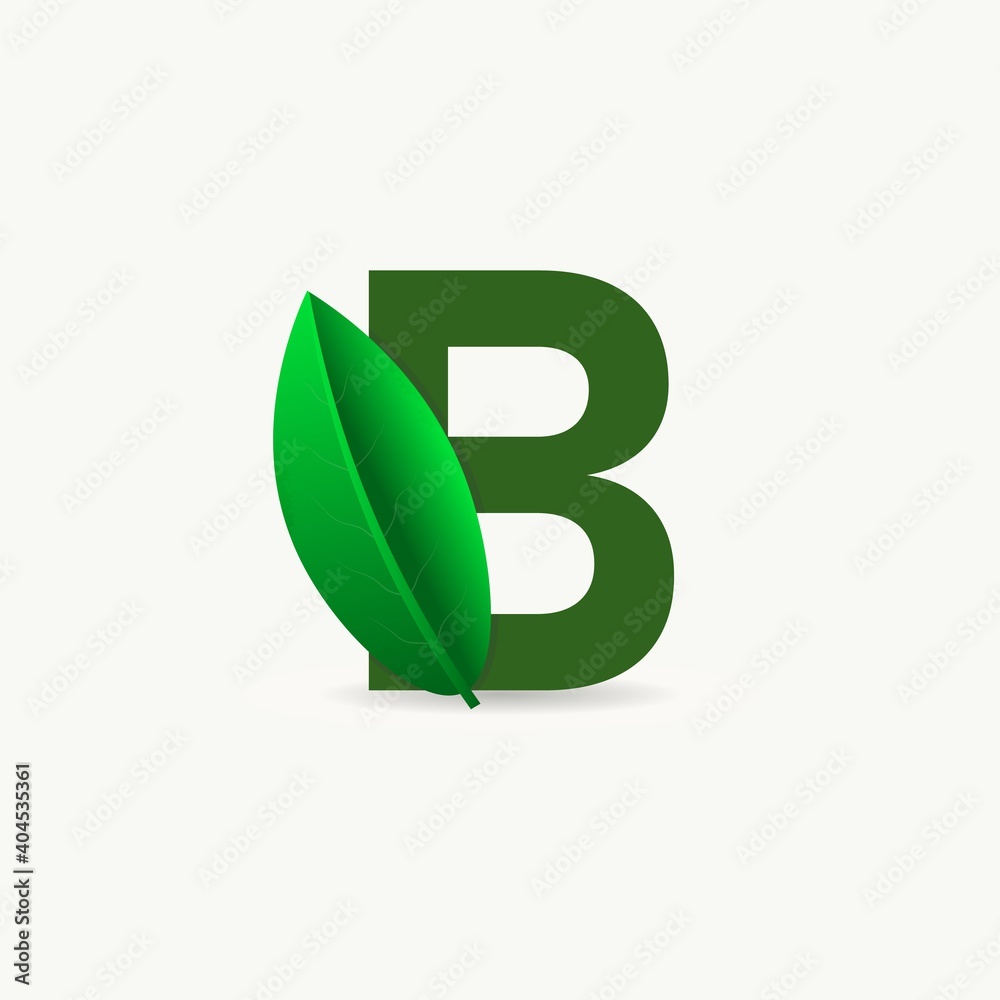 B letter eco logo with leaf. Vector font for nature posters, eco ...