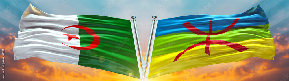 Double Flag Amazigh Kabyle ⵉⵎⴰⵣⵉⵖⵏ / ⵎⵣⵗⵏ and Algeria flag waving flag ...