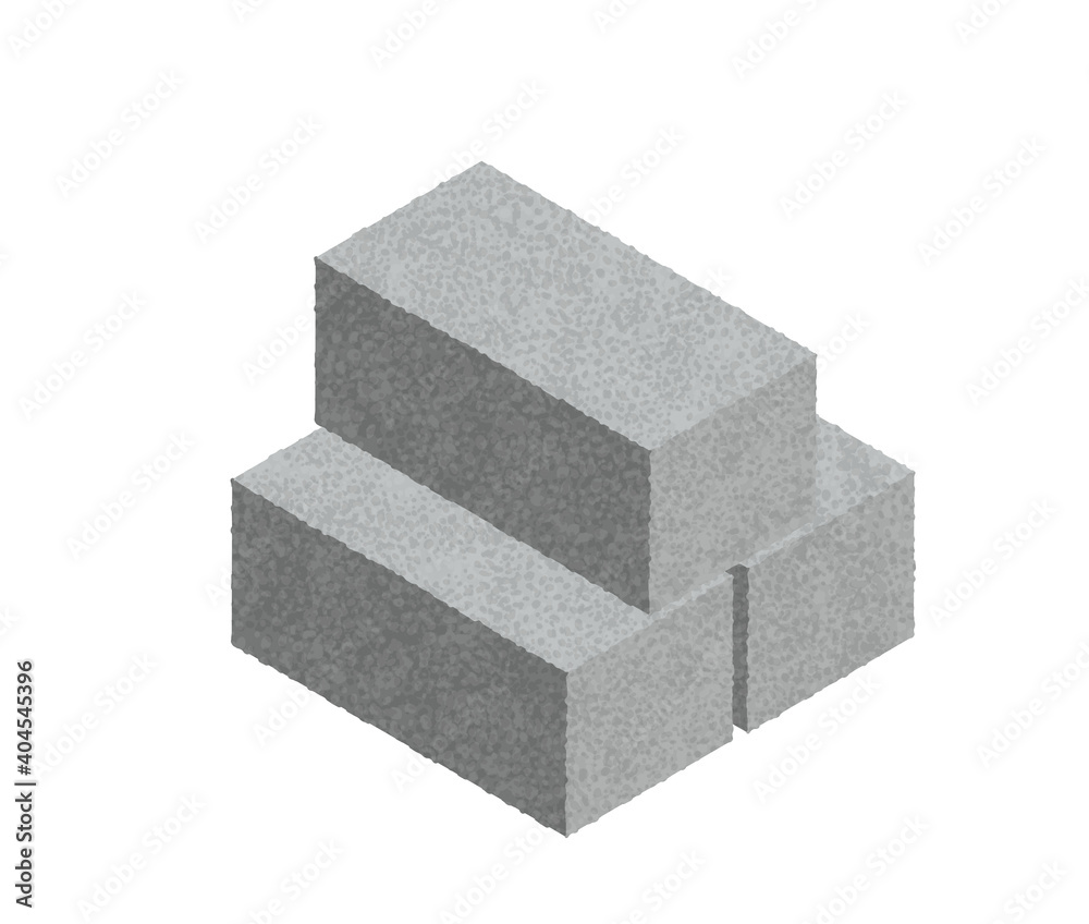 Isometric stack of cinder blocks isolated on white background. Gray ...