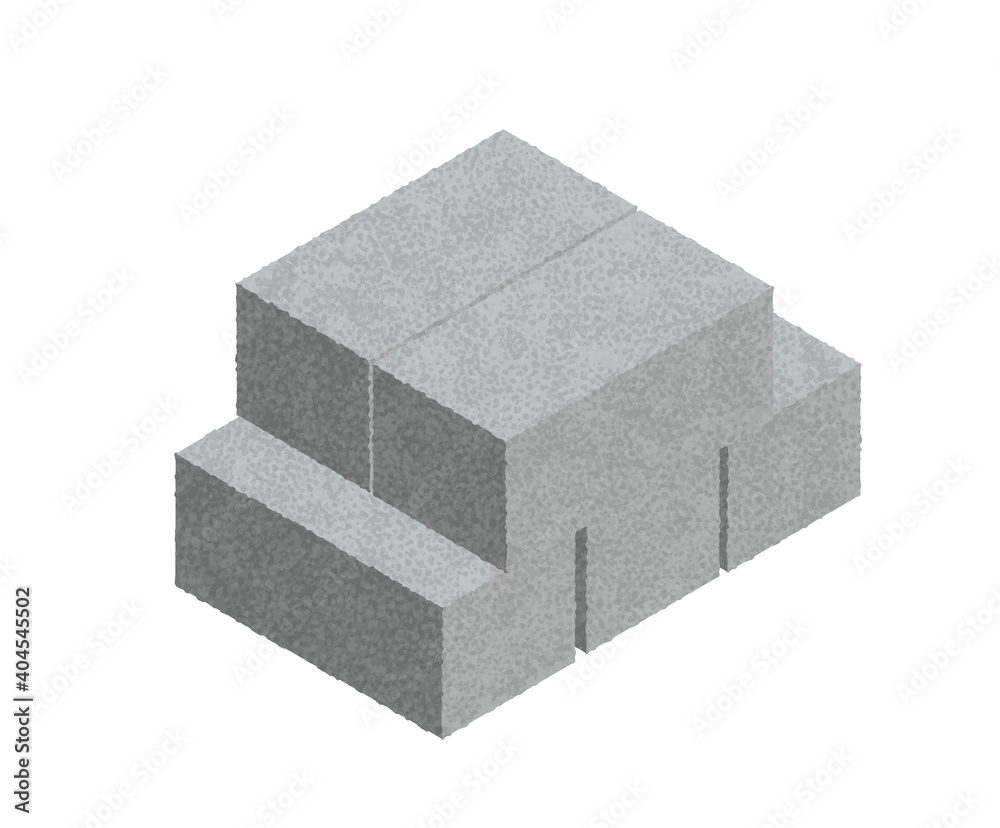 Isometric stack of cinder blocks isolated on white background. Gray ...