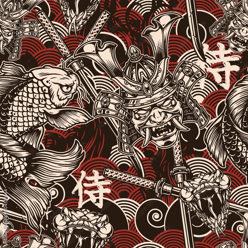 Vintage japanese seamless pattern Stock Vector | Adobe Stock
