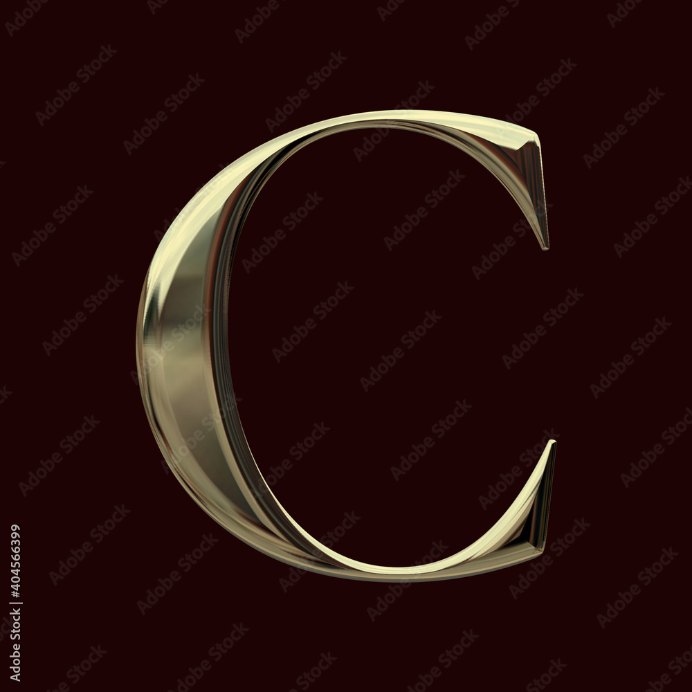 Alphabet letter C with metallic gold texture, bold typeface, 3D ...