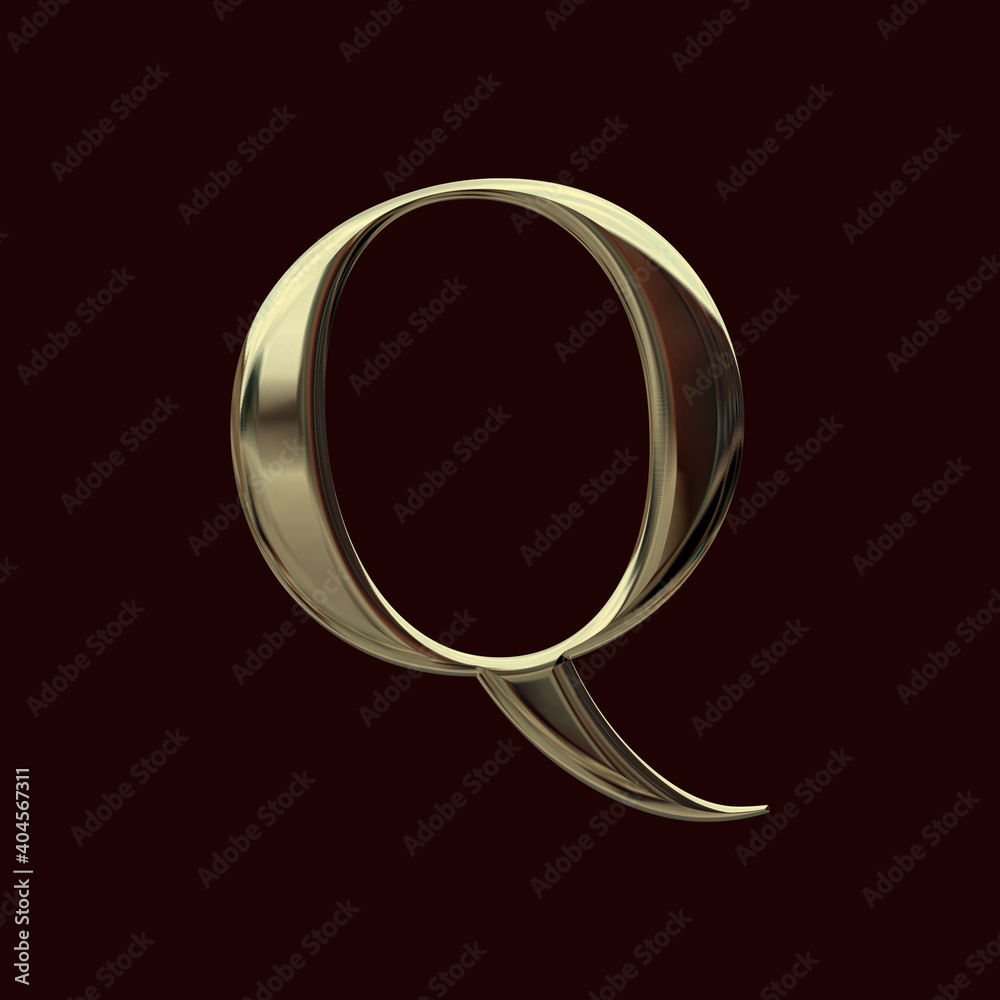 Alphabet letter Q with metallic gold texture, bold typeface, 3D ...