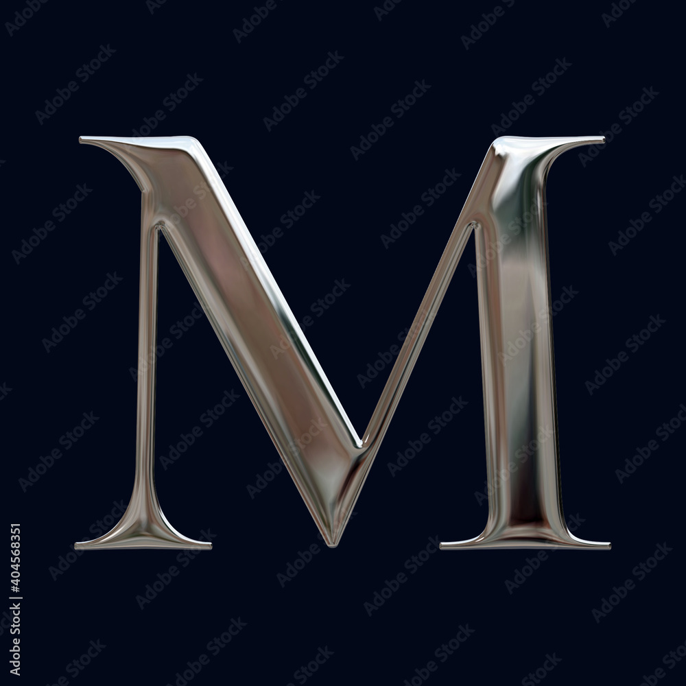 Alphabet letter M with glossy metal texture (chrome, steel, silver), 3D ...