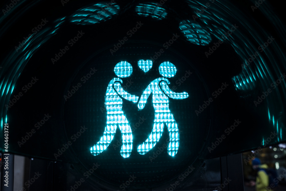 Stockholm, Sweden Unusual double stick figures on a pedestrian traffic ...