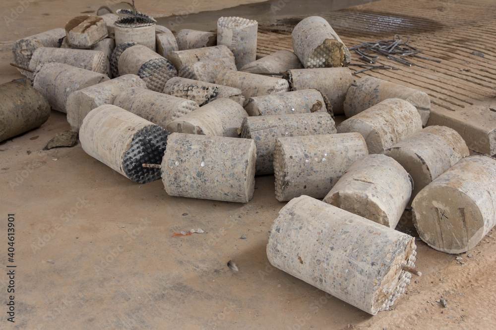 Concrete cores close-up. The result of the concrete core drilling ...