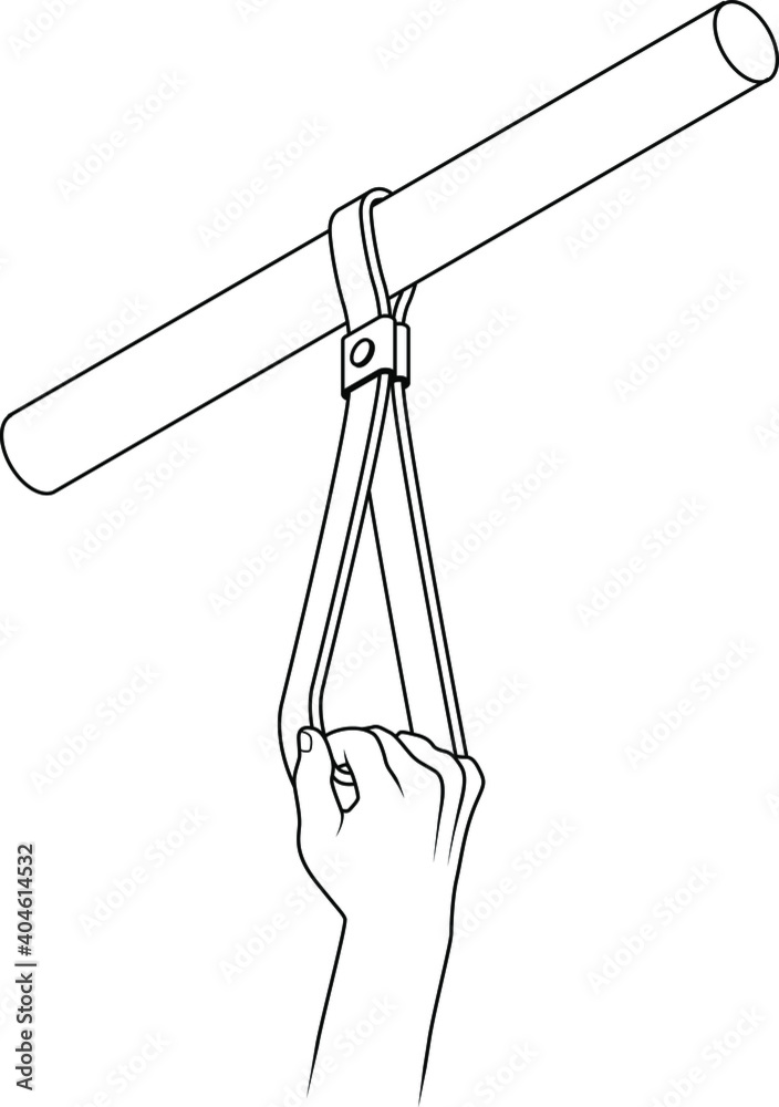 Line drawing of a human male hand holding on to a public transport ...