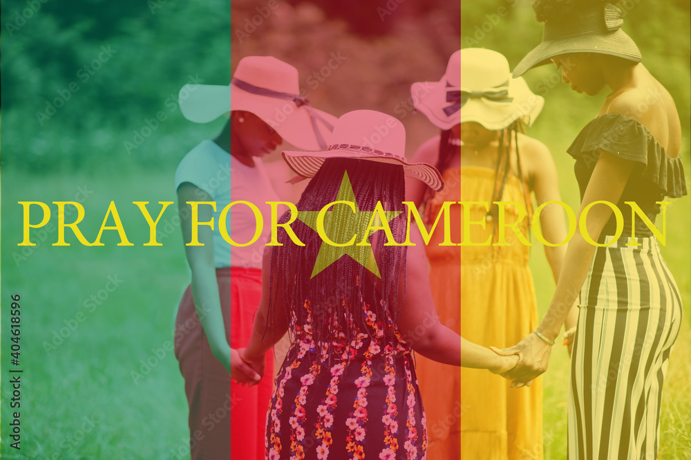 Pray for Cameroon. Group of four african women holding hands and ...