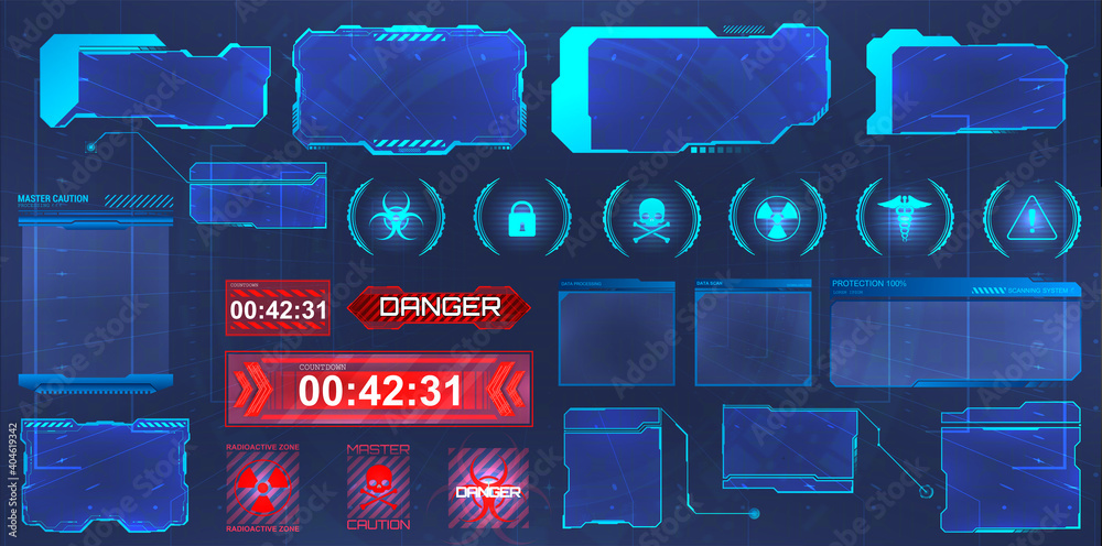 HUD screens, frames collection. Futuristic hi-tech elements interface ...