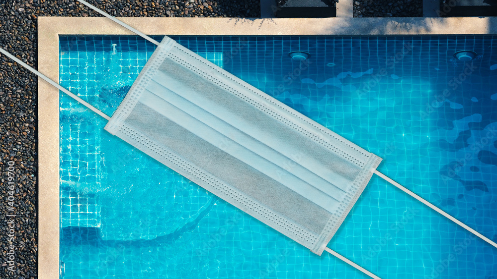 No Entry Concept. Photo manipulation. Mask and pool. No swimming during ...