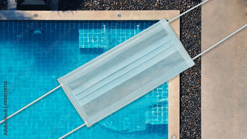 No Entry Concept. Photo manipulation. Mask and pool. No swimming during ...