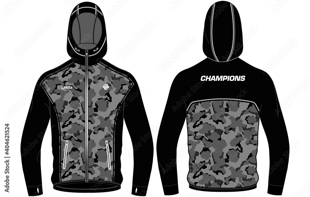 Camouflage Long sleeve Bomber Hoodie jacket design template in vector ...